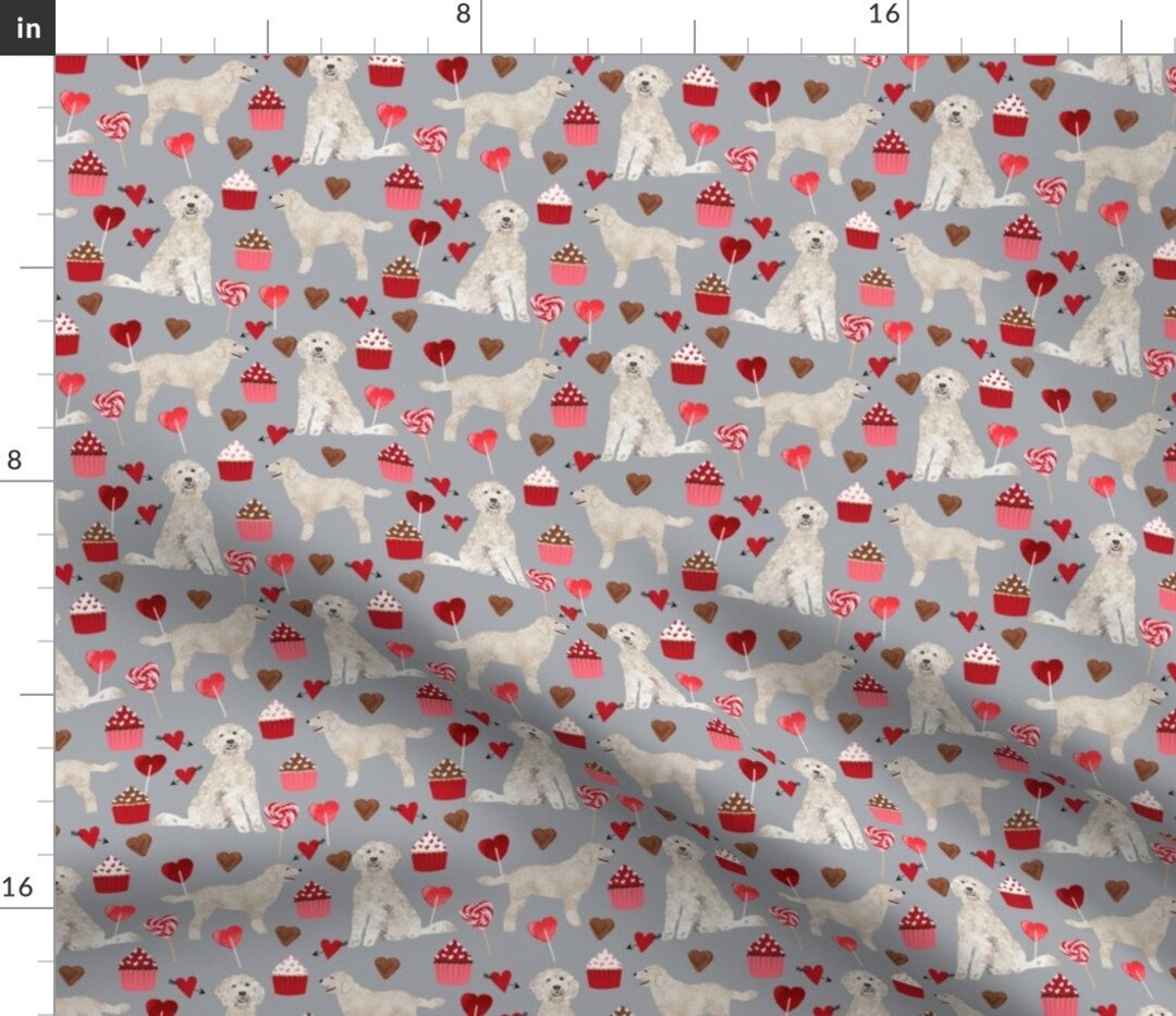 Golden Doodle Fabric Puppy Dog Valentines Candy Cupcakes Love Hearts ...