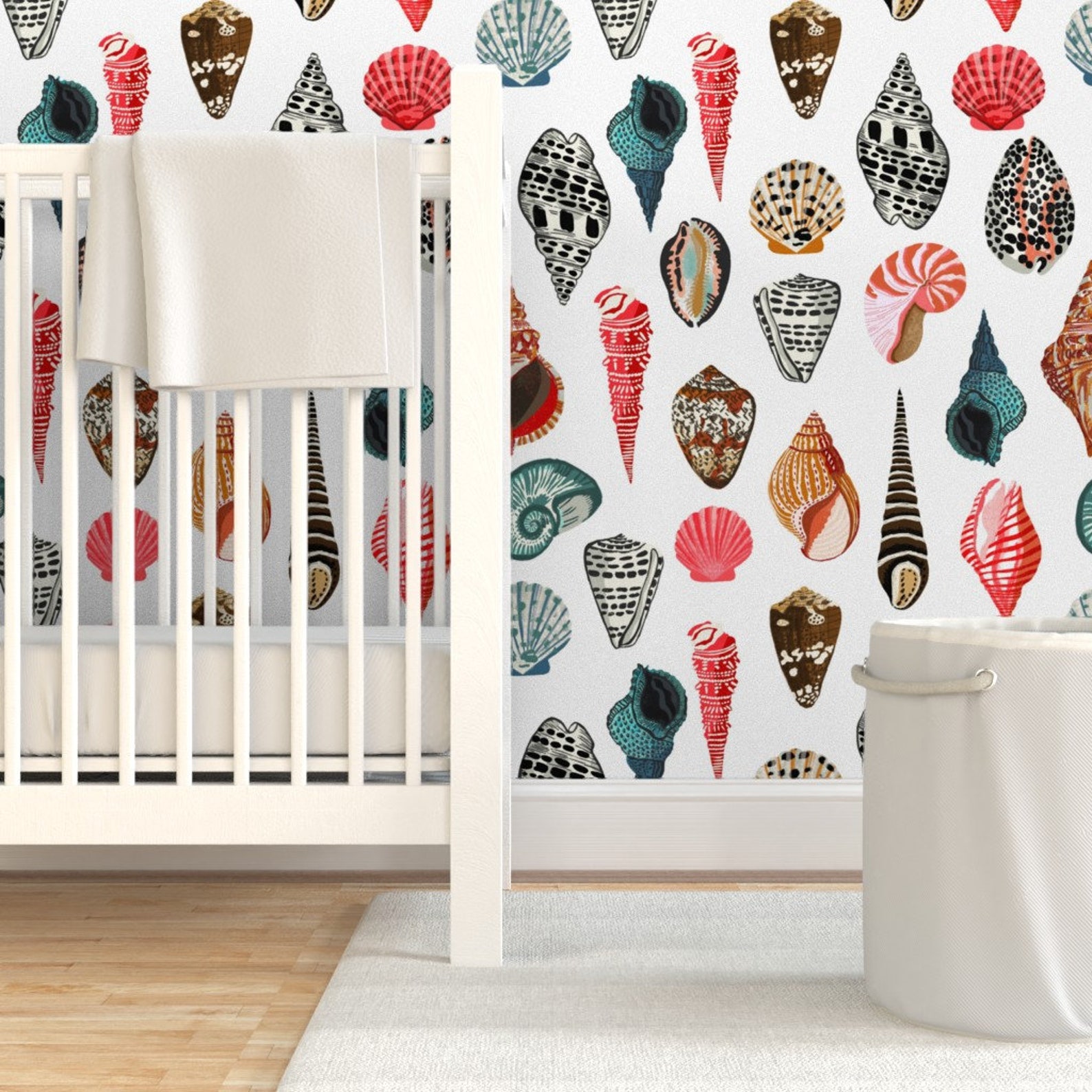 Seashell Wallpaper Ocean Nautical White Summer by Andrea - Etsy