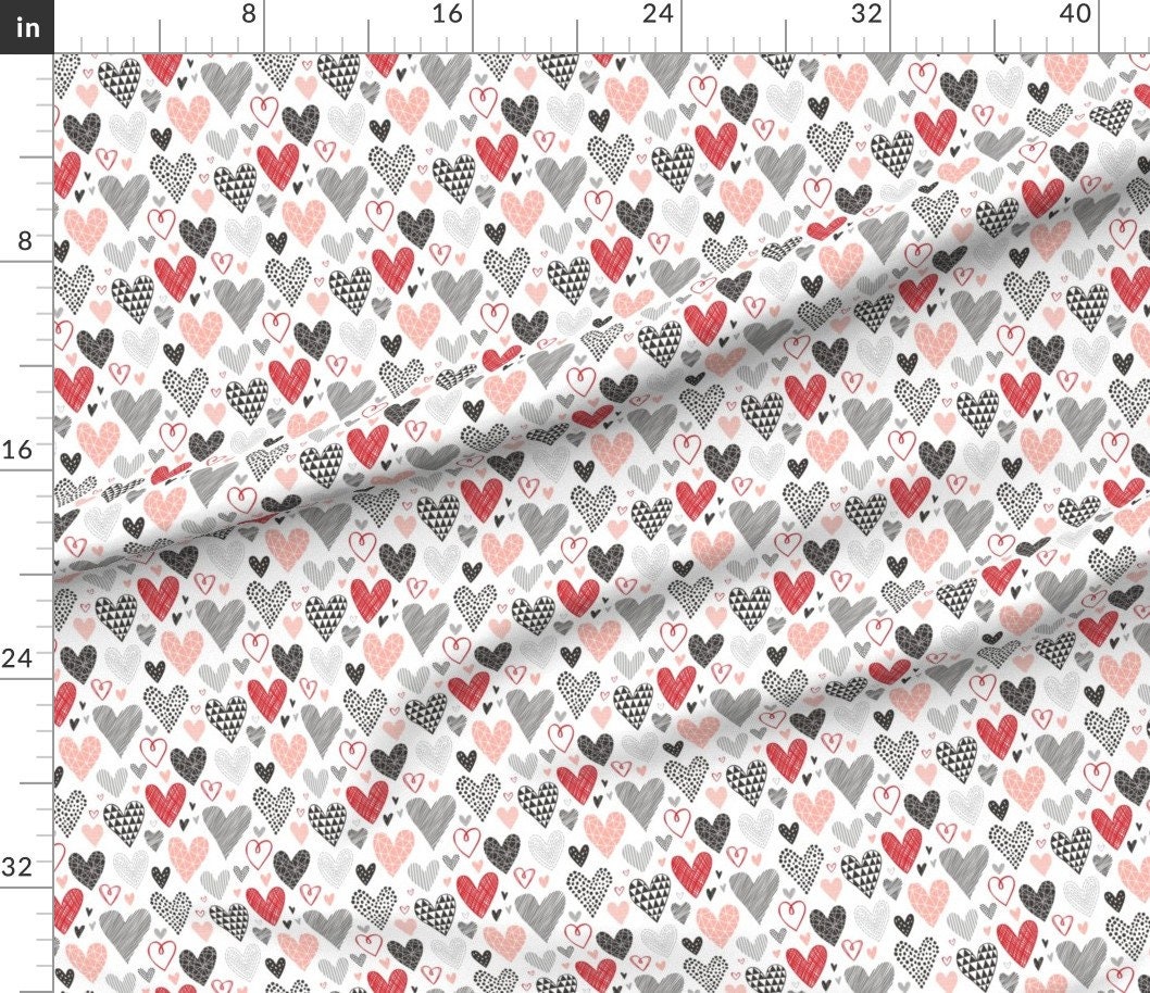 Heart Fabric Hearts Geometrical Love Valentine Blackwhite - Etsy