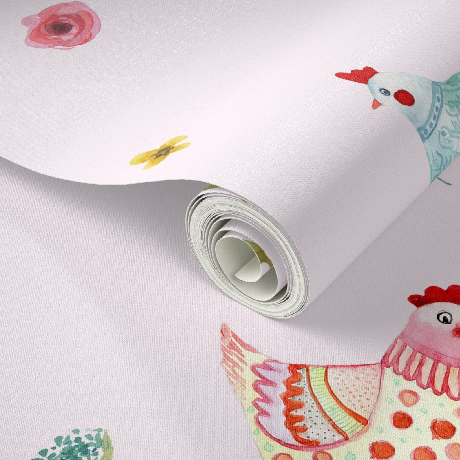 Chicken Wallpaper Polka Girls Pink by Shopcabin Pink - Etsy