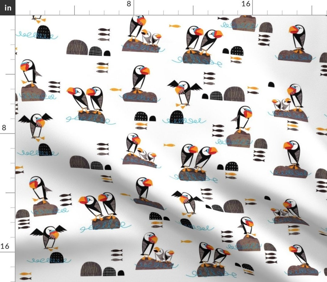 Puffin Fabric Huffin and Puffin by Mulberry Tree Puffin - Etsy