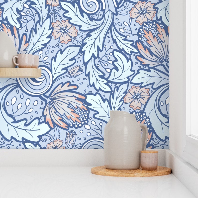 Rococo Wallpaper Rococo Periwinkle Blue by Susan Long - Etsy