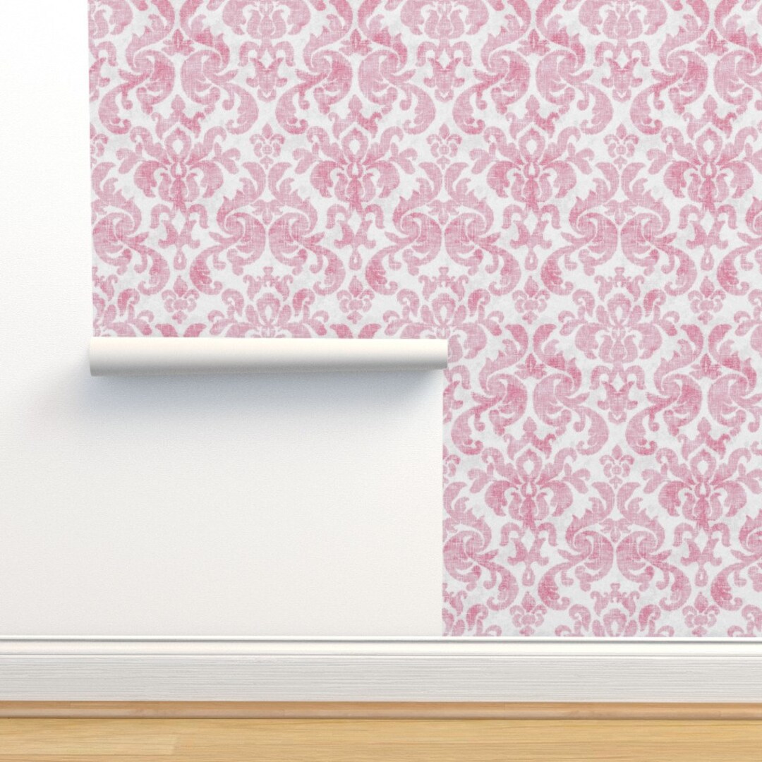 Damask Wallpaper Damask Raspberry by Willowlanetextiles - Etsy