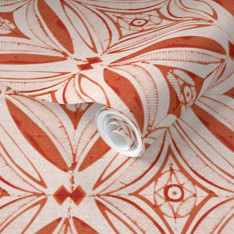 Red Tile Wallpaper Terra Cotta Large Scale by Heatherdutton - Etsy
