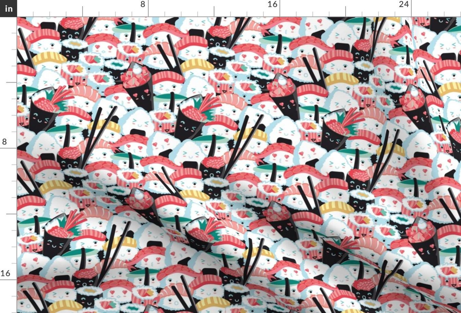 Sushi Fabric - Kawaii Sushi Crowd by Selmacardoso - Sushi Kawaii ...