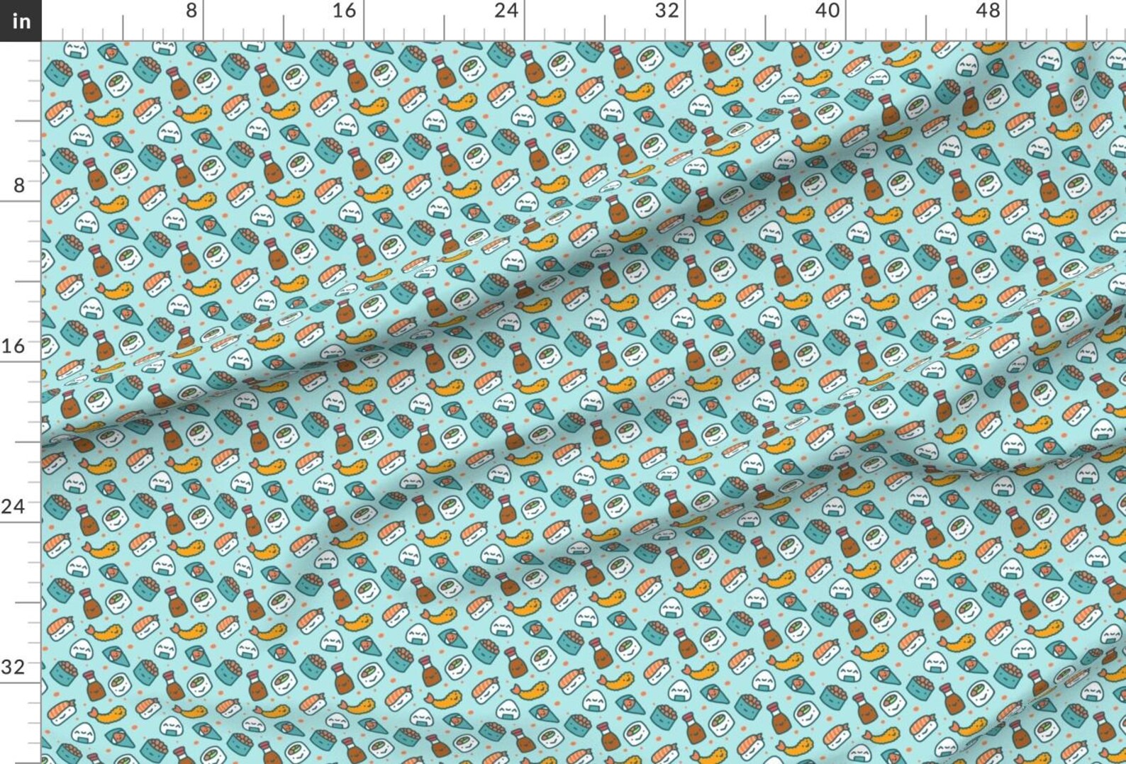 Kawaii Sushi Fabric - Cute Sushi Food Fabric by Khaus - Sushi Cotton ...