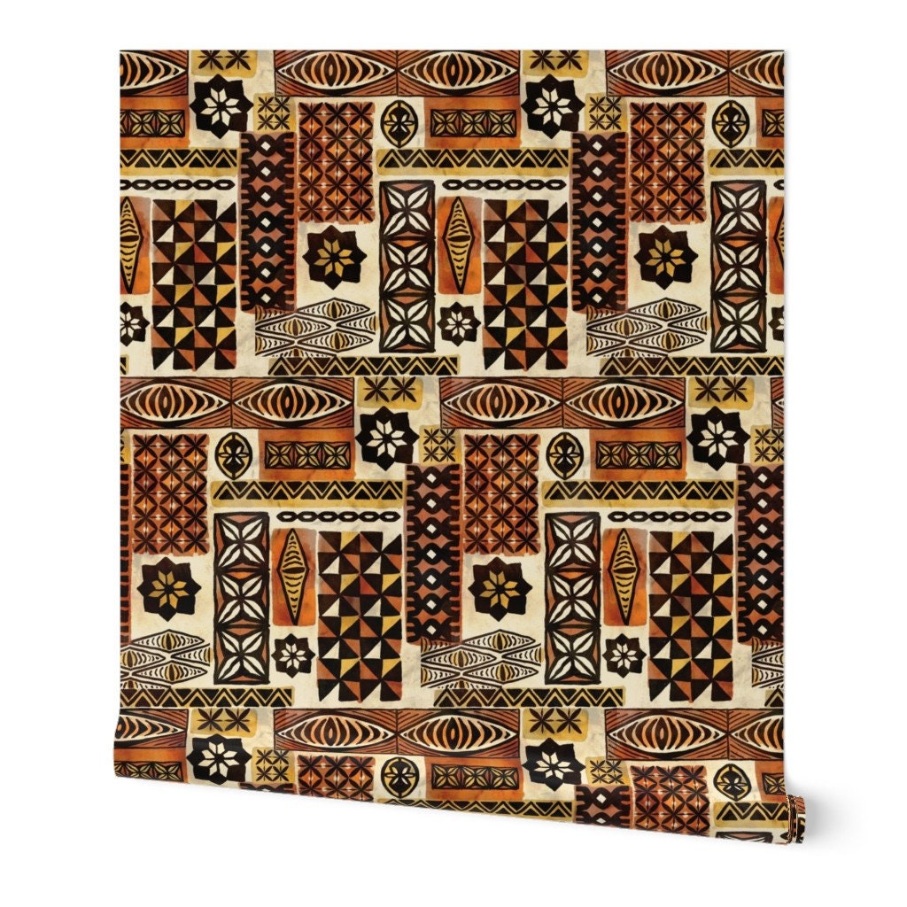 Hawaiian Tapa Wallpaper Mixed Tapa by Woodyworld Hawaiian | Etsy