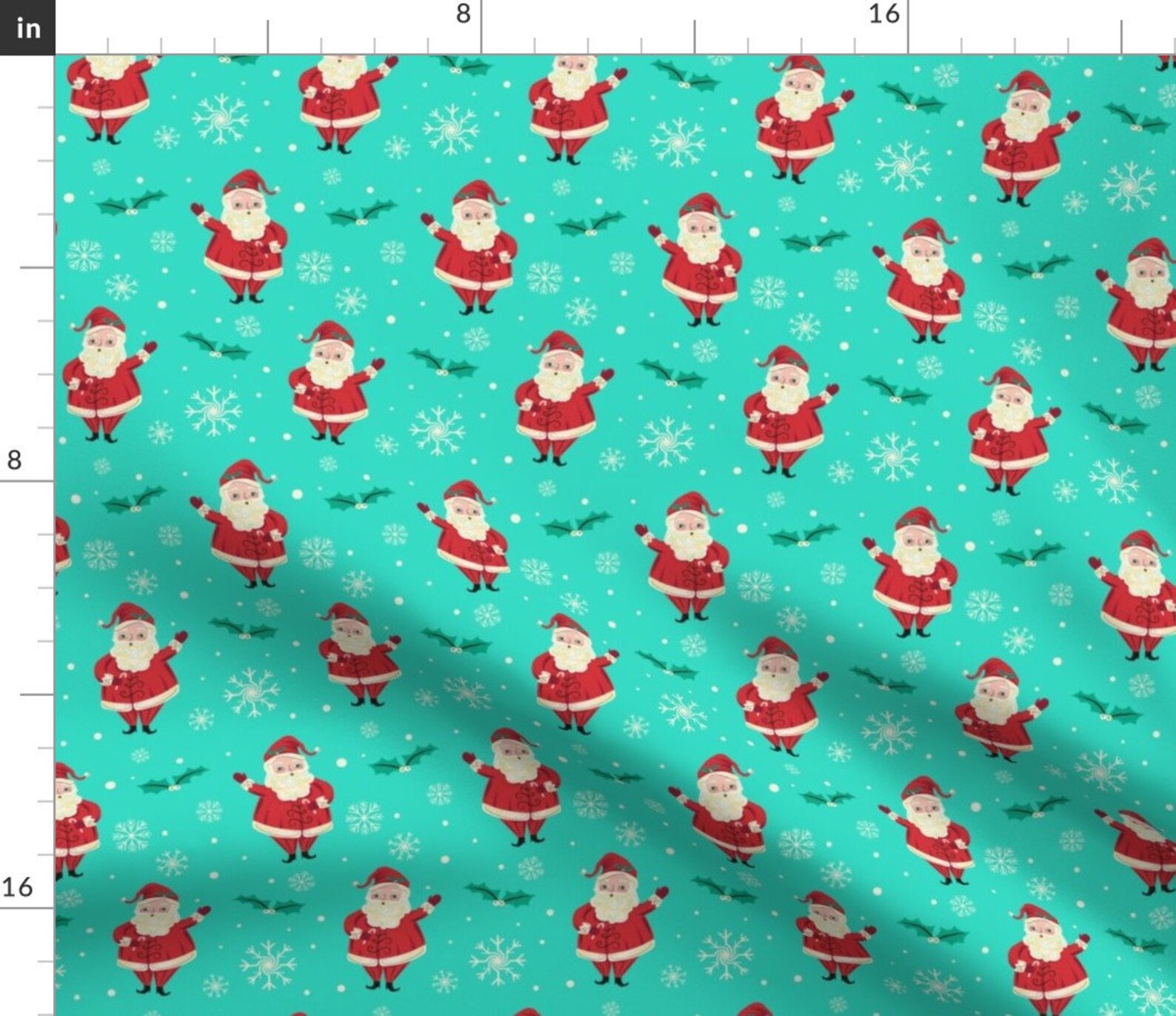 Kitsch Santa Claus Fabric Retro Waving Santa Aqua by - Etsy
