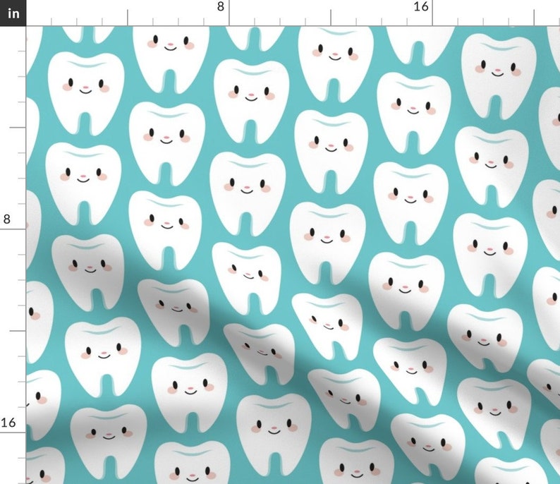 Blue Dentist Teeth Fabric Cute Molar Teeth Blue By | Etsy