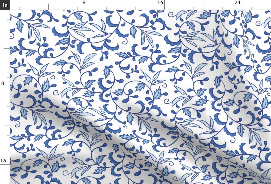 Blue White Botanical Fabric - Blue Leaves by Andreasnuggs - Delicate ...