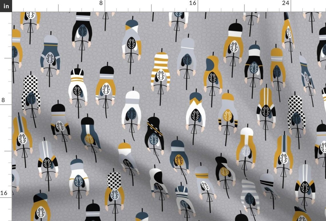 Cycling People Biking Races Fabric - Le Tour - Grey Gold by Booboo ...