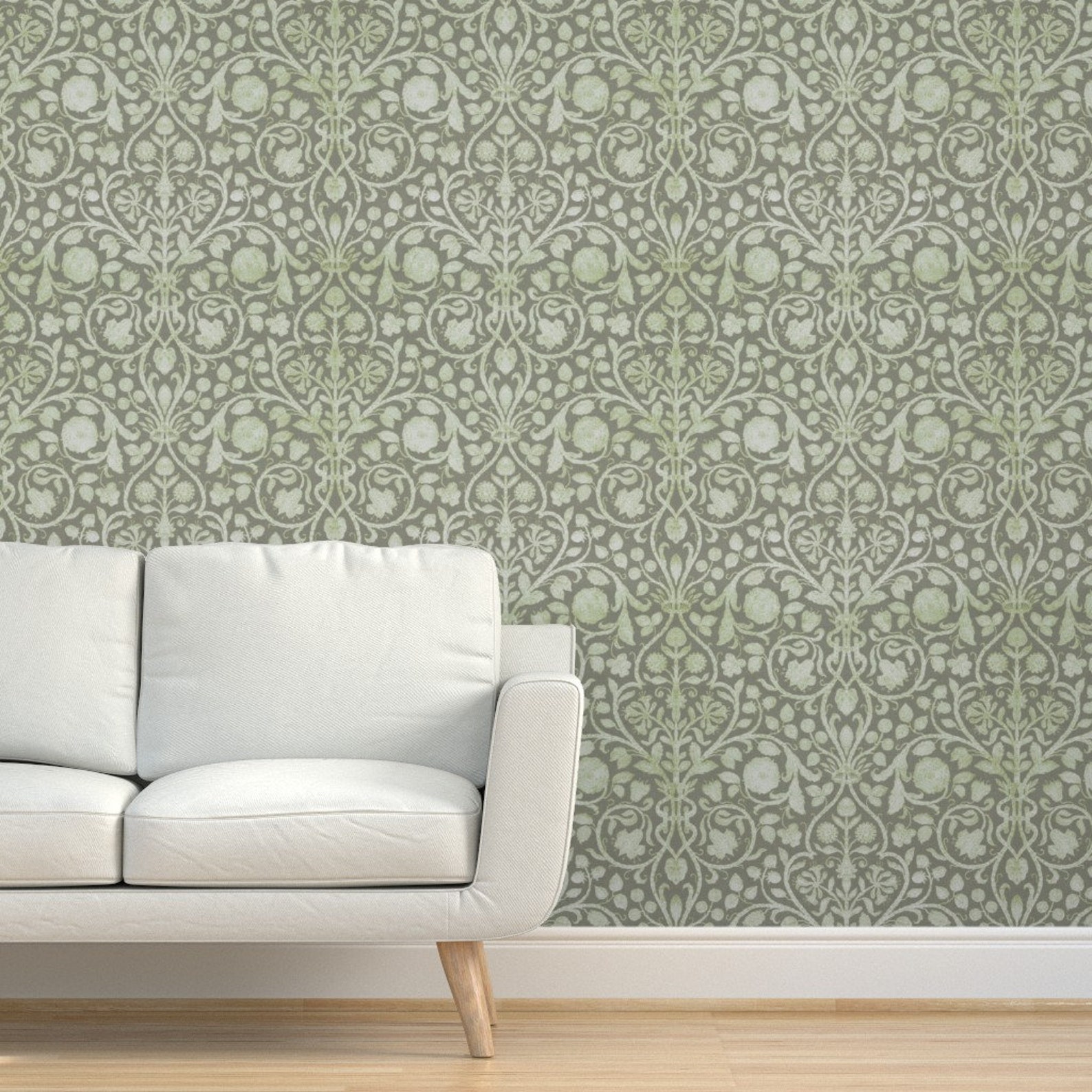 French Wallpaper Provence in Spring Green and Storm by - Etsy