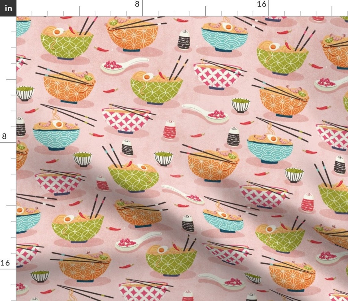 Noodle Fabric Asian Noodle Bowls By Whimsical Brush Chili - Etsy España