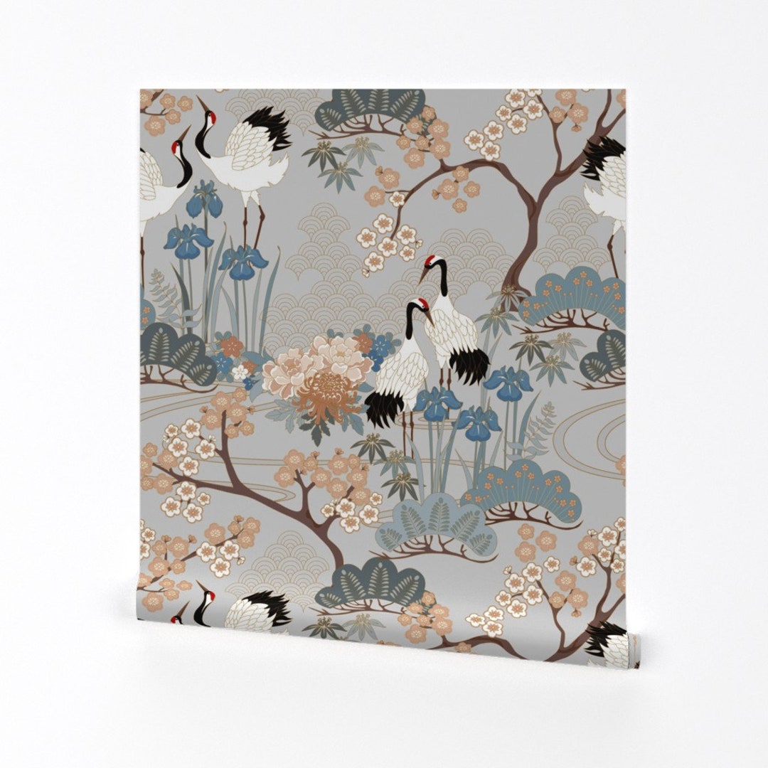 Japanese Wallpaper Japanese Garden Gray 24in by Juditgueth Asian Custom ...