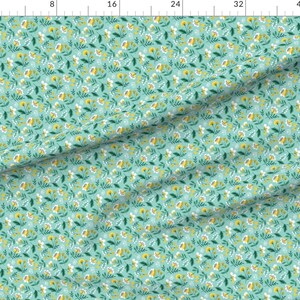 Spring Flowers Fabric Colorful Spring Flowers Yellow on Mint - Etsy