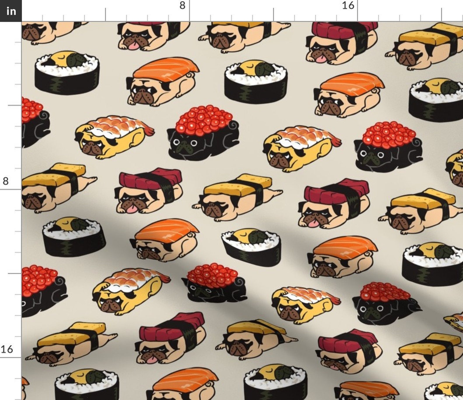 Sushi Pug Fabric Sushi Pug by Huebucket Sushi Pug Dog | Etsy