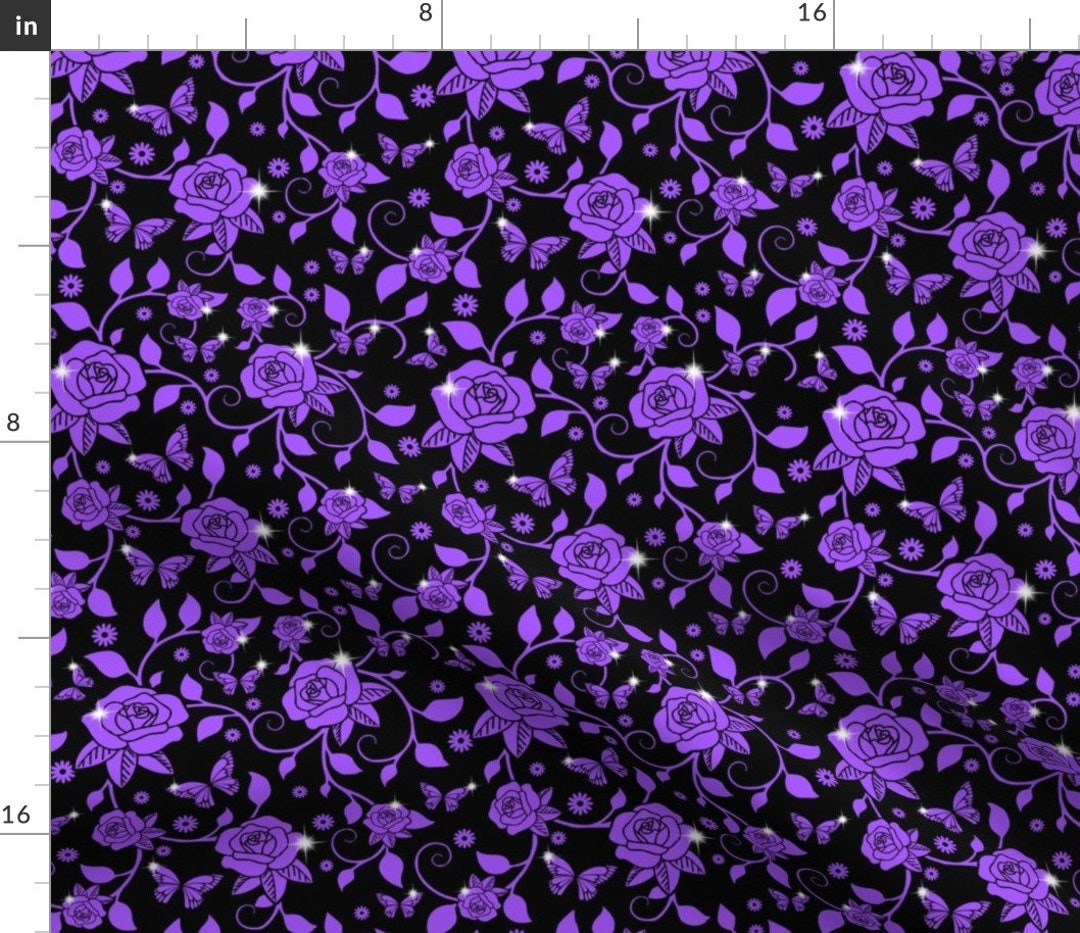 Floral Purple Roses Fabric Leaves Leaf Vines Butterfly - Etsy