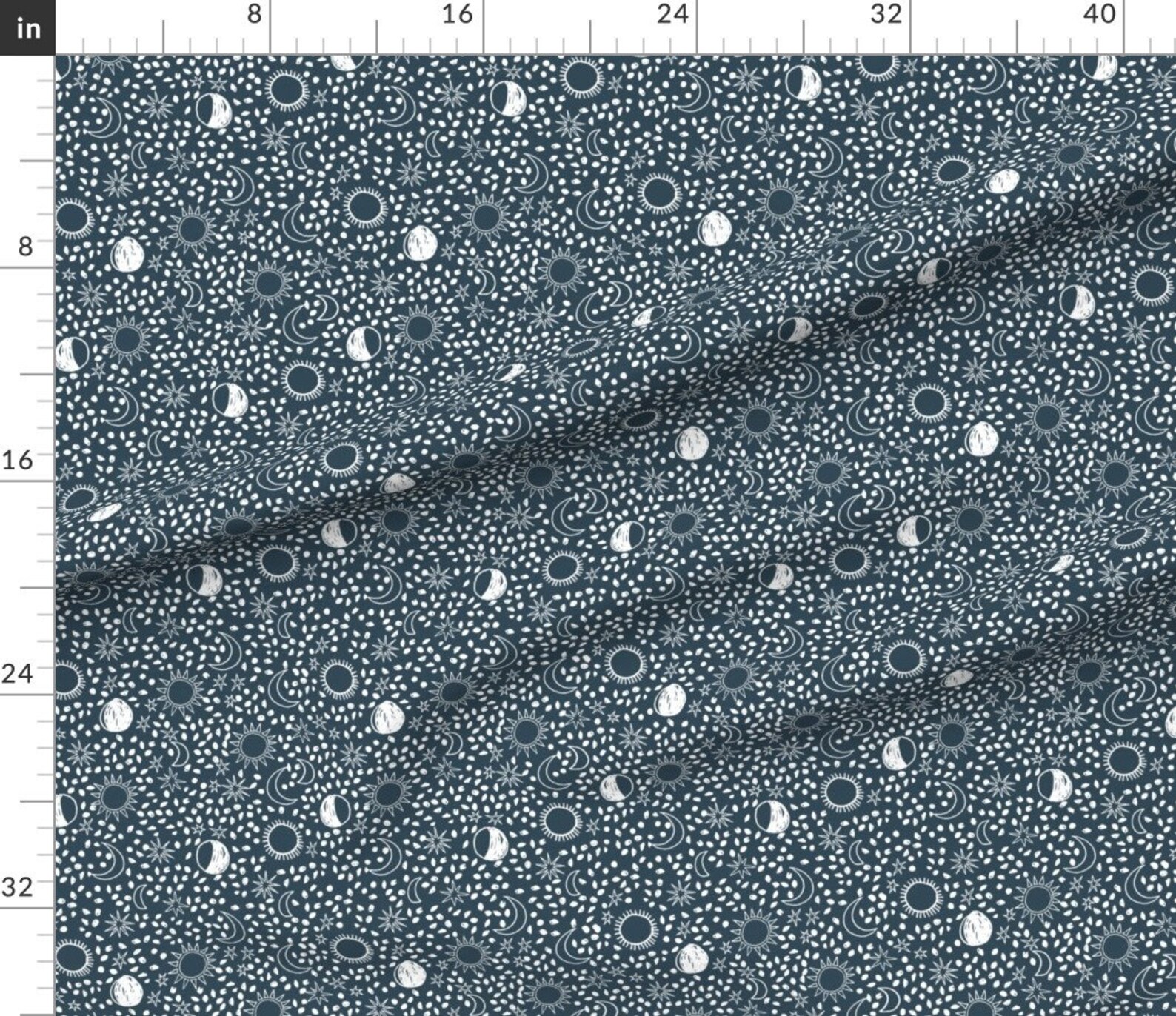 Luna Fabric Sun Moon Stars Parisian Blue/white by Andrea | Etsy