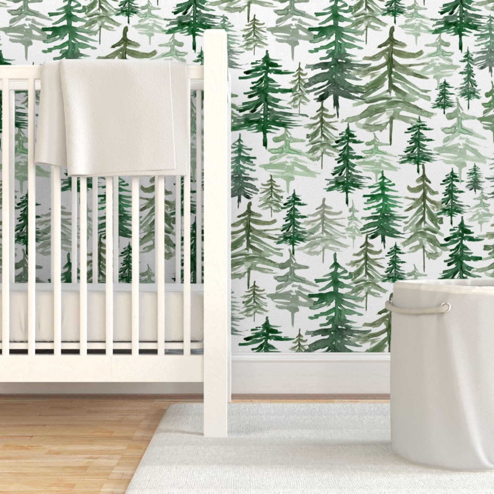 Woodland Pines Wallpaper Rustic Forest Trees White by - Etsy