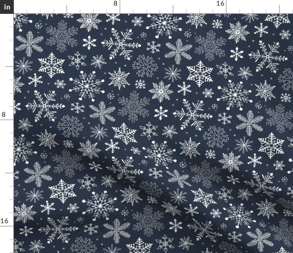 Snowflakes Fabric Snowflakes Christmas Holiday on Dark Blue - Etsy