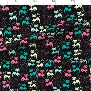 Mid Century Modern Fabric Prancing Kitten-fabric-black by Miss Fluff ...