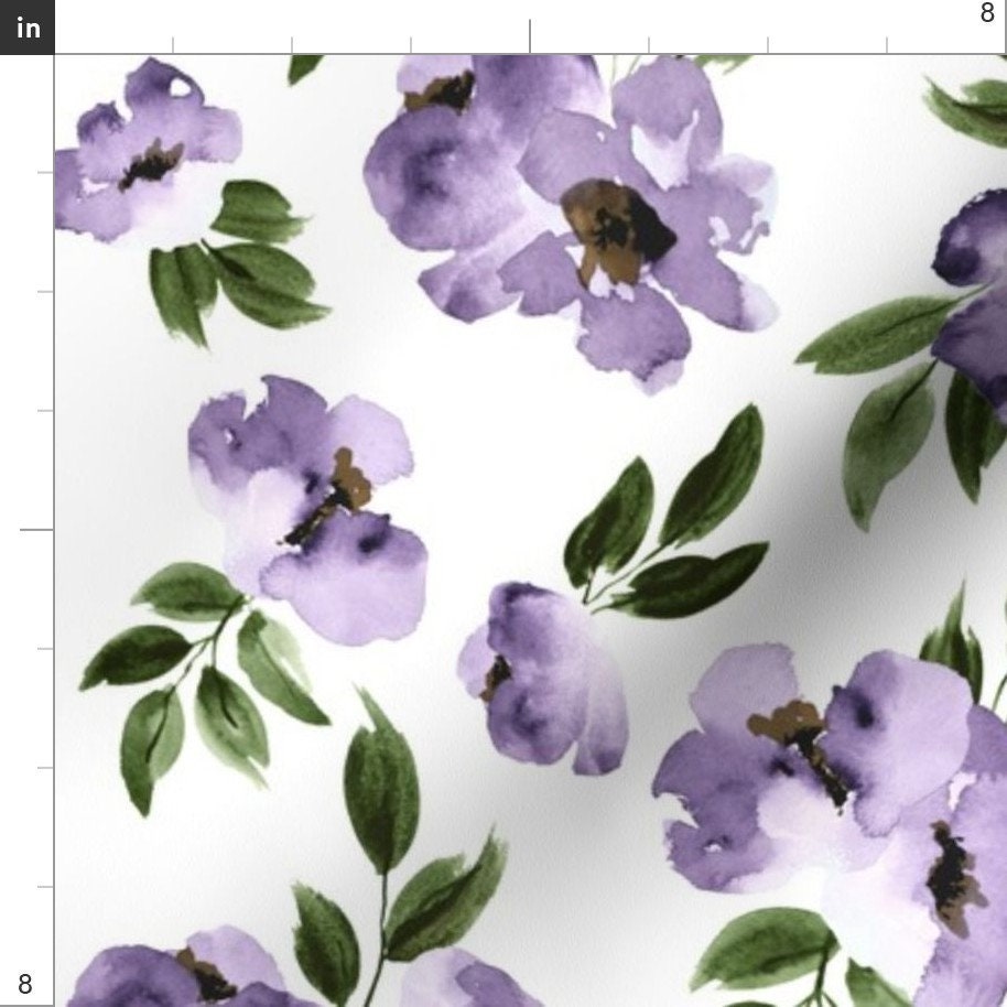 Purple Flowers Fabric Ultra Violet Flowers Large By | Etsy