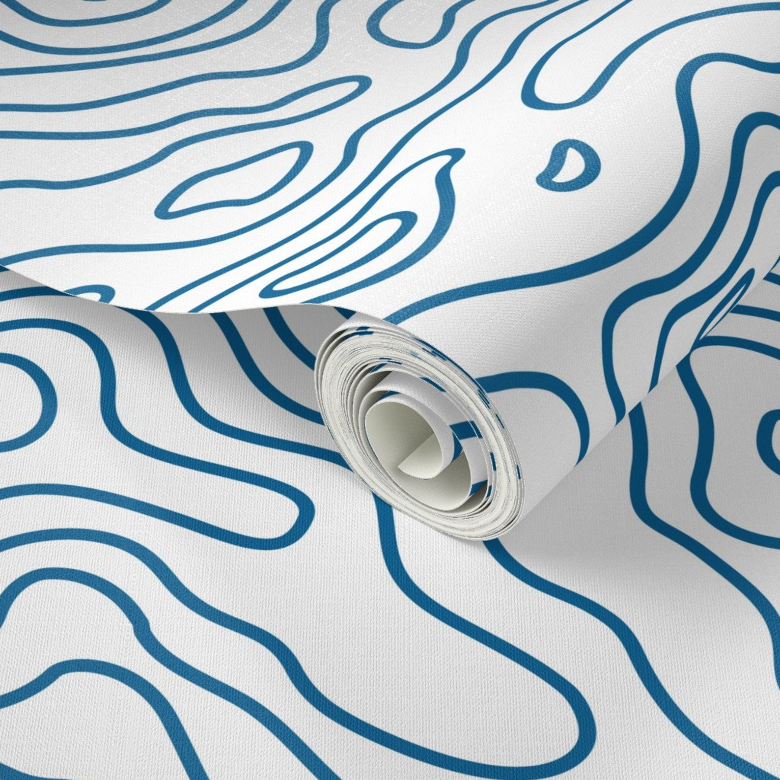 Topographic Wallpaper Dark Blue and White Wave Elevation - Etsy