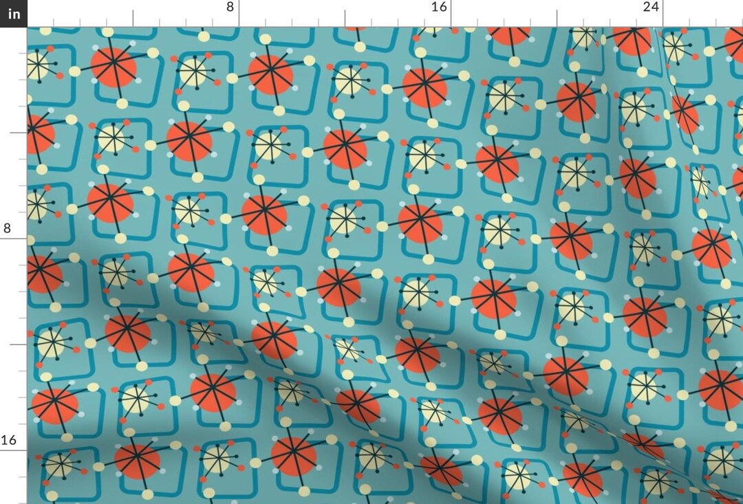 Mid Century Atomic Abstract Fabric - Atomic Squares by Roofdog Designs ...