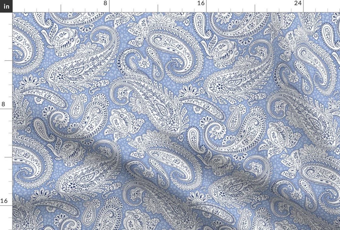 Pale Blue Paisley Fabric - Small Paisley Positivity Light Blue White by ...