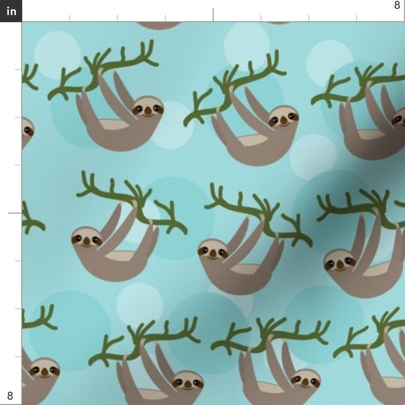 Blue Sloth Fabric Three-toed Sloth on Green Branch on Blue | Etsy