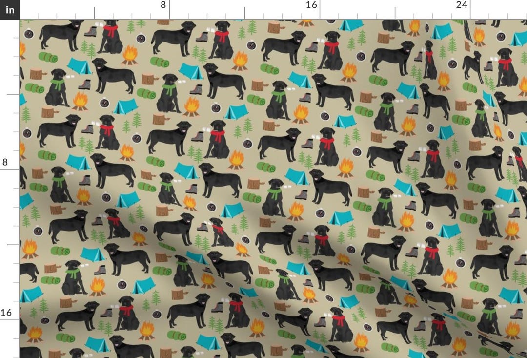 Lab Fabric - Black Lab Camping - Labrador Retriever Dog Fabric - Cute ...