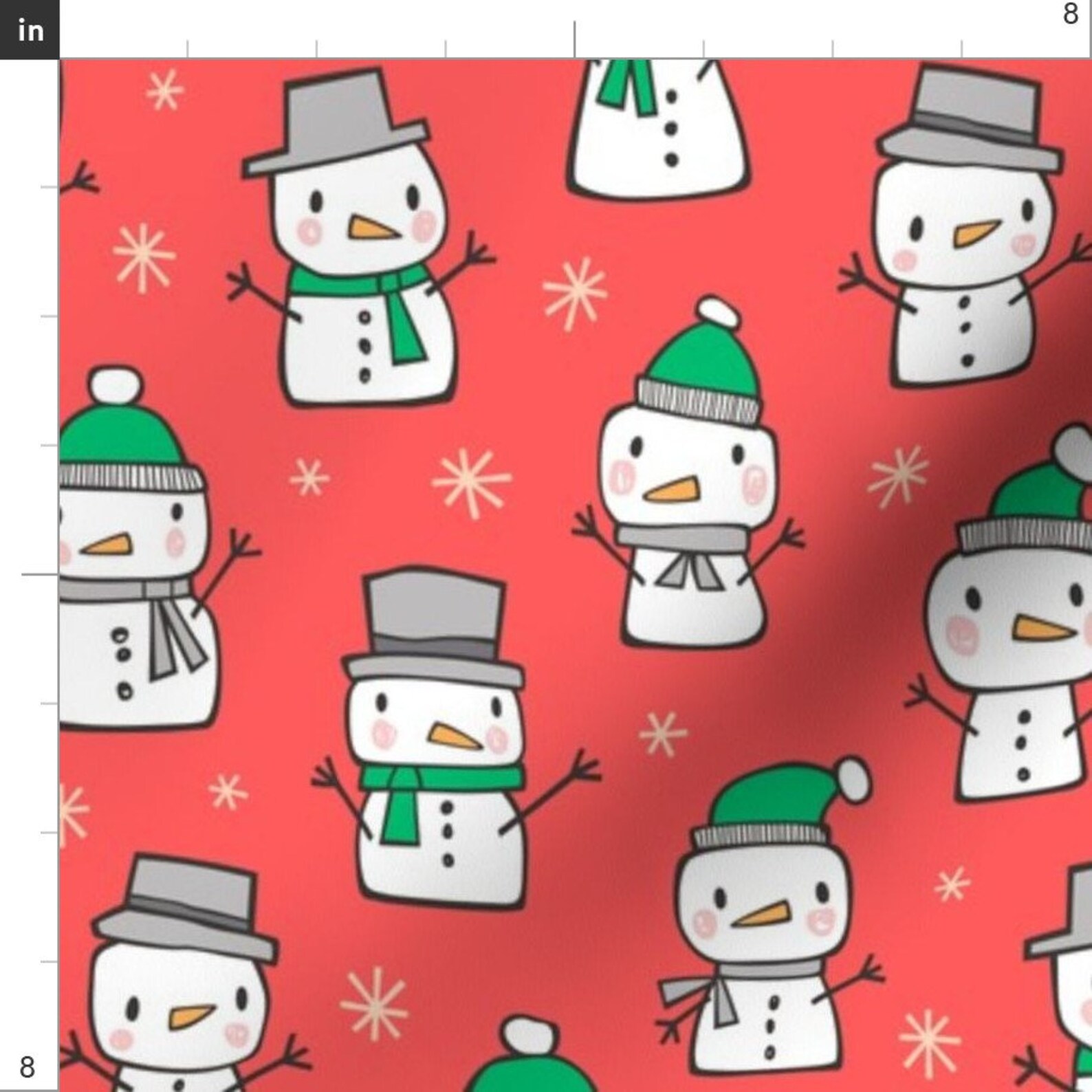Snowman Fabric Winter Christmas Snowman Snowflakes on Red by - Etsy
