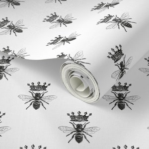 Bee Wallpaper Queen Bee by Eclectic at Heart White Black Farmhouse Chic ...