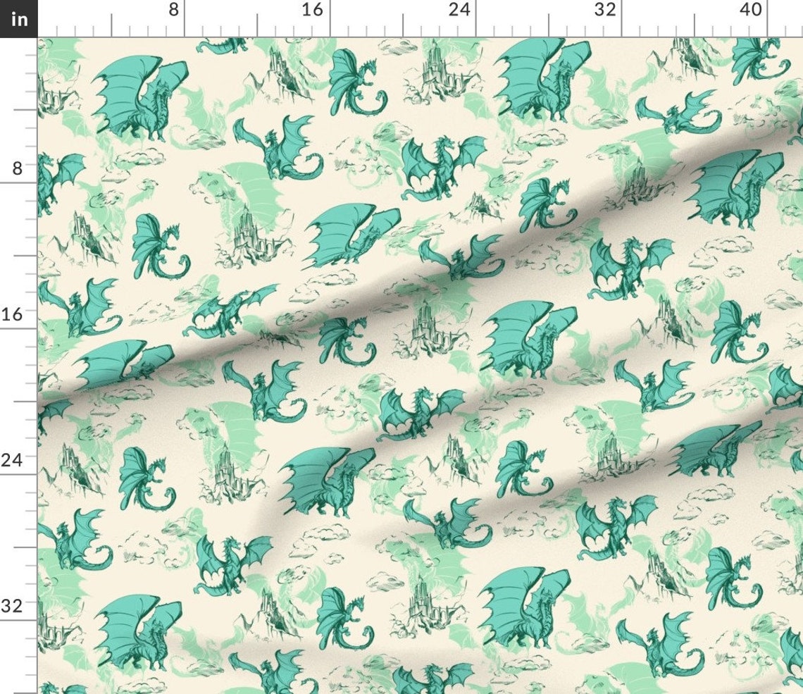 Dragon Fabric Dragon Jade by Pattern State Dragon Mythical - Etsy