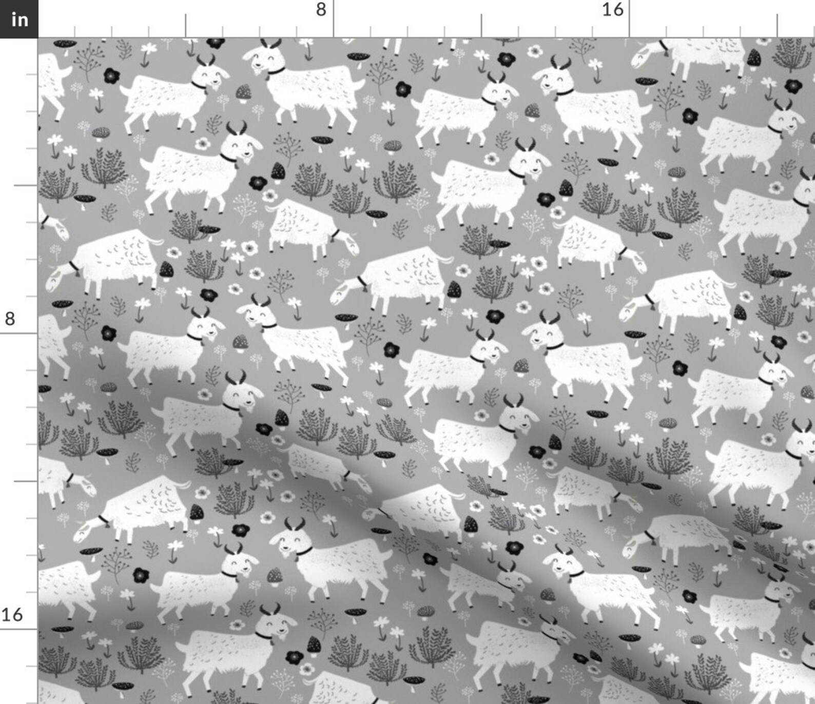 Goats Fabric Goats Farm Animal Black and White Neutral - Etsy