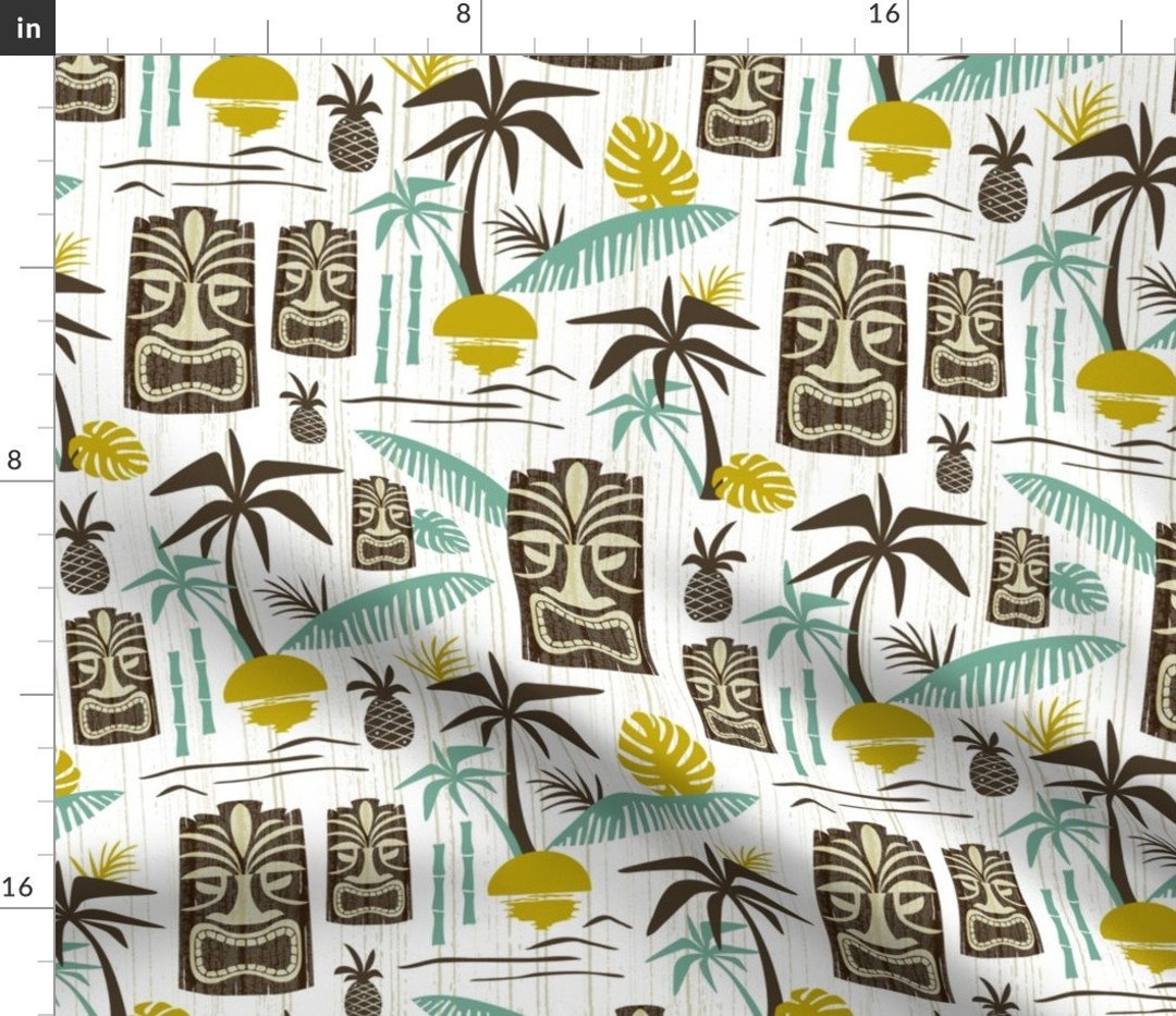 Brown Tiki Fabric Island Tiki by Heatherdutton Mid Century Vintage ...