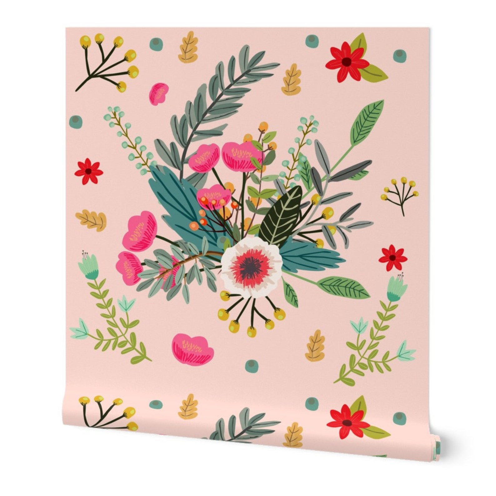 Floral Wallpaper Boho Pink Floral by Shop Cabin Custom - Etsy