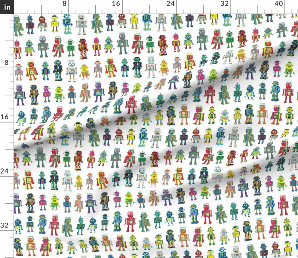 Robots Fabric Robot Line-up on White by Cecca Robot Sci-fi - Etsy