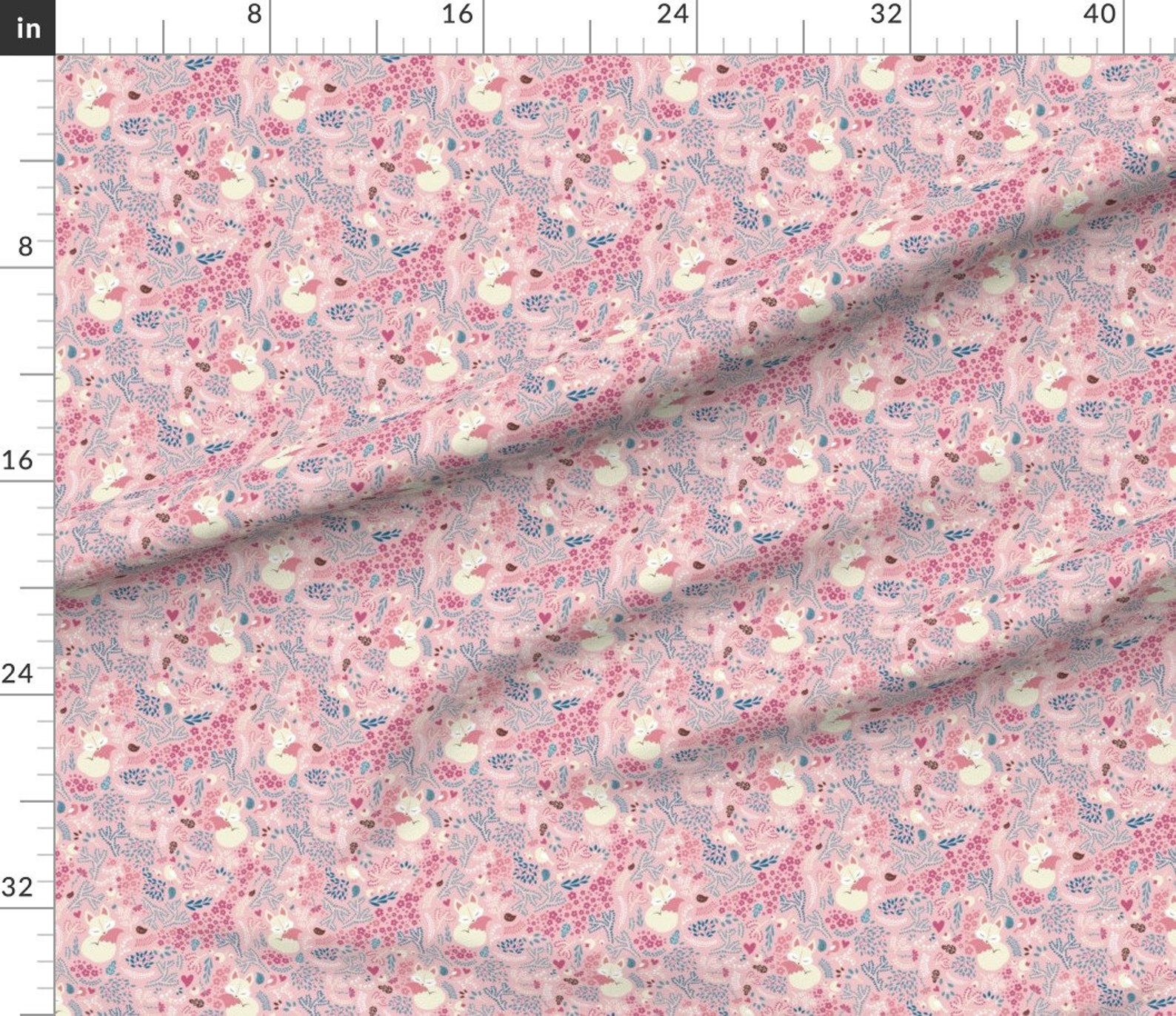 Pink Foxes Fabric Sleeping Fox Vintage Pink by Ewa - Etsy
