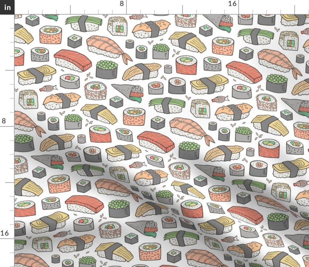 Sushi Fabric Sushi on White by Caja Design Sushi Japanese - Etsy