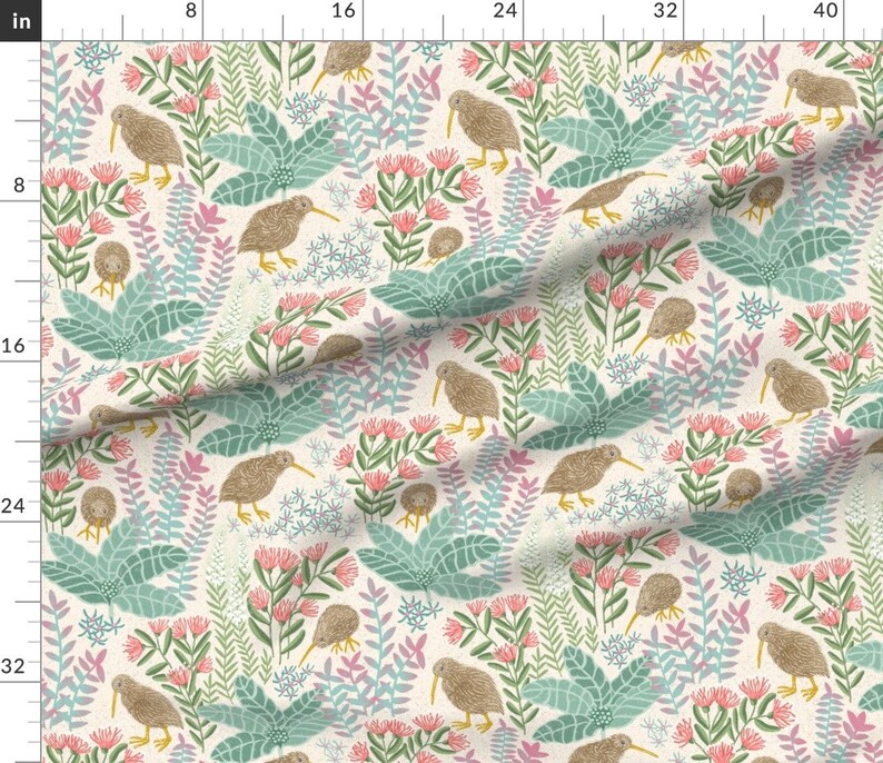 Kiwi Bird Floral Fabric Kiwi Bird of New Zealand by - Etsy