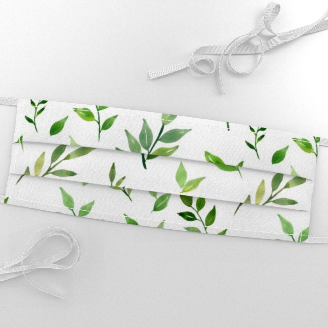 Green and White Spring Fabric Spring Leaves by Mintpeony - Etsy