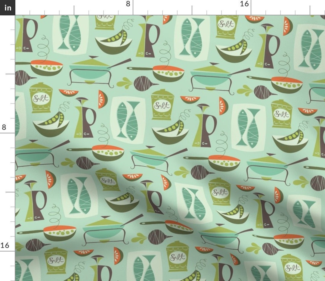 Vintage Kitchen Fabric in the Kitchen by Studiojenny Mid - Etsy