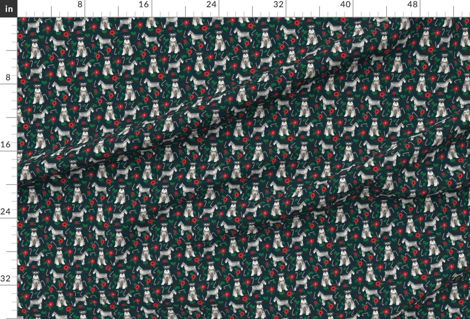 Schnauzer Fabric - Schnauzer Christmas Poinsettia Holiday Dogs Winter ...