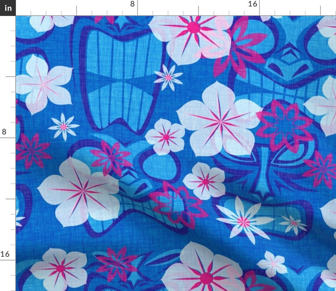 Blue Tiki Fabric Vintage Tiki Lagoon by Thecalvarium - Etsy