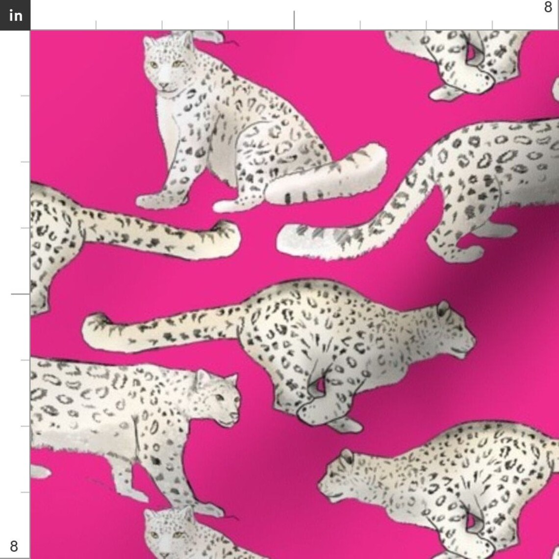 Leopard Fabric Snow Leopards on Magenta by Landpenguin - Etsy