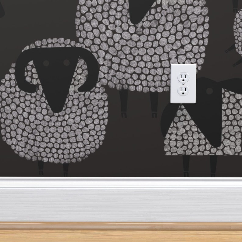 Charcoal Gray Sheep Wallpaper Counting Sheep by Bycornelia - Etsy