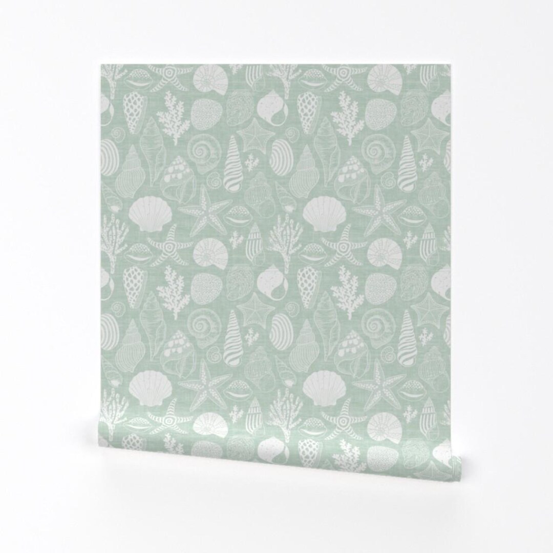 Mint Coastal Removable Peel and Stick Wallpaper - Seashells Nautical ...