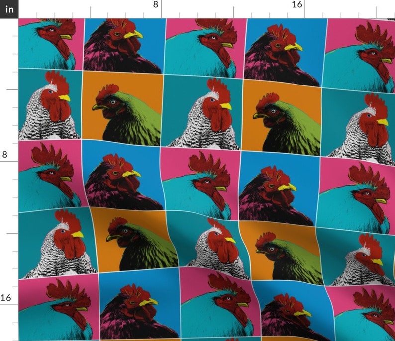 Pop Art Chickens Fabric Andy's Flock by Lellobird - Etsy
