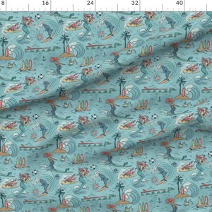 Nautical Map Fabric Surfer Mermaid Map by Francisca_reyes Shark Surfing ...